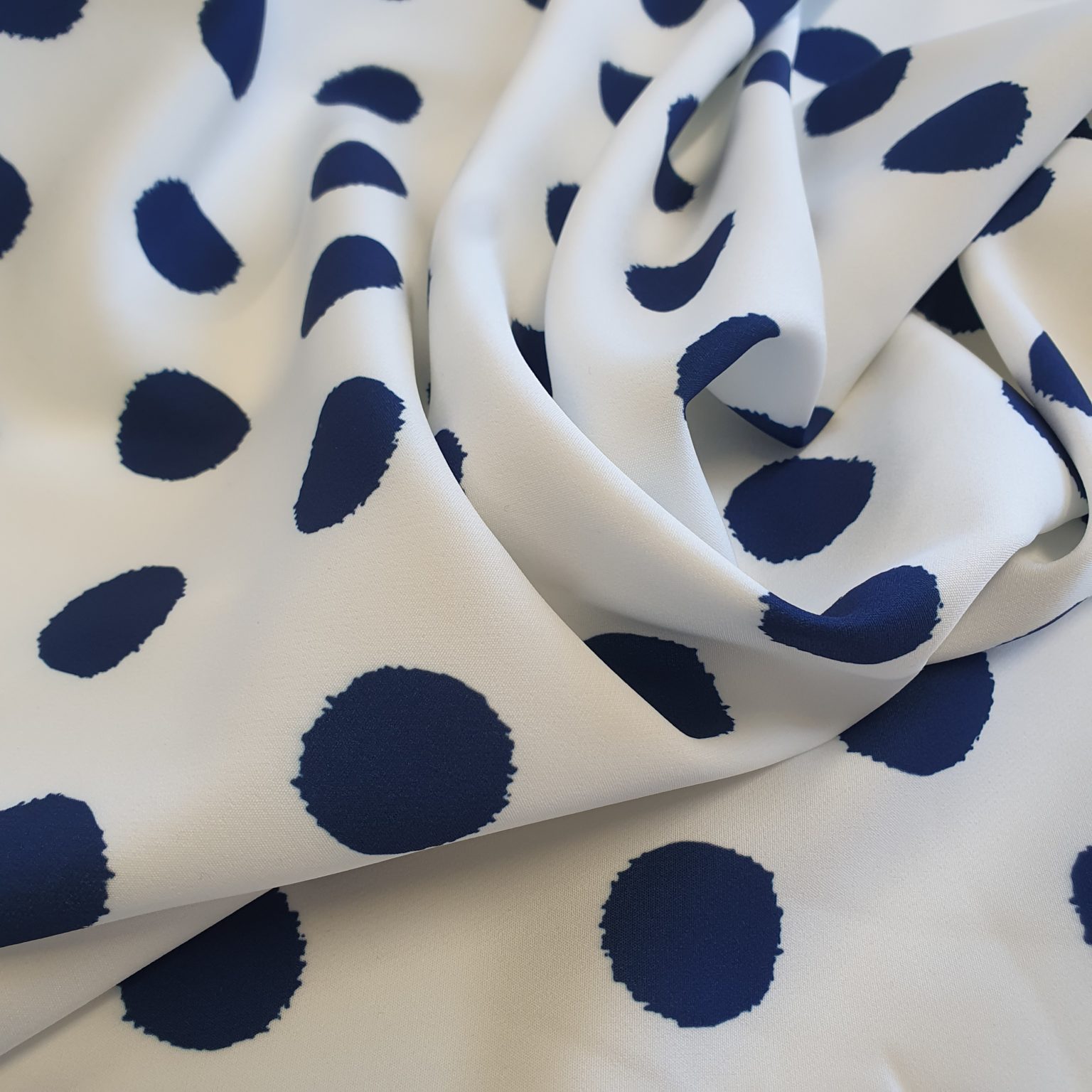Polyester Marocaine Faille Panama in Navy Polka Spot - CW Fabrics